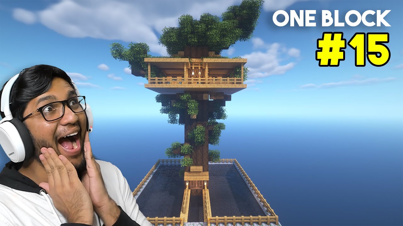 BUILDING BIG TREE HOUSE ON ONE BLOCK IN KHATARNAK MINECRAFT PART 15 ...