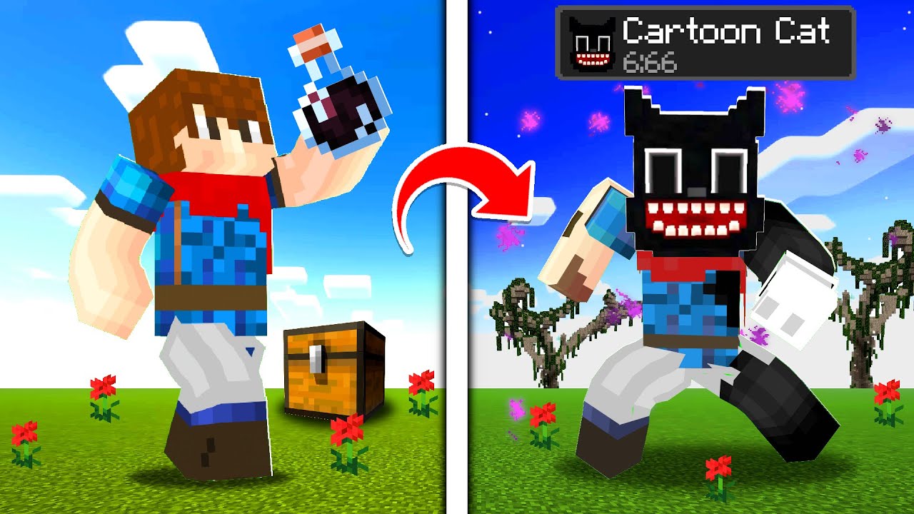 Crafting CARTOON CAT POTION In Minecraft! (Scary!) - Minecraft videos