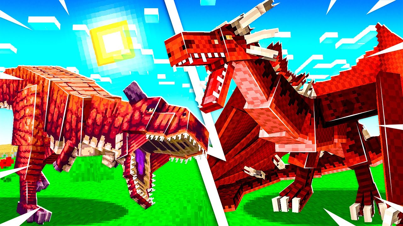 DINOSAURS vs DRAGONS in MINECRAFT! (overpowered) - Minecraft videos