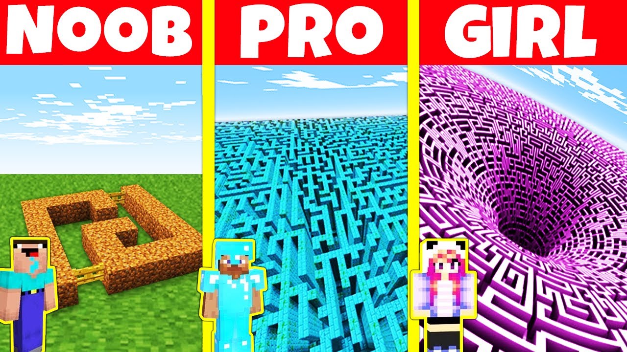 Minecraft Battle: NOOB vs PRO vs GIRL: MAZE BUILD HOUSE CHALLENGE / Animation - Minecraft videos
