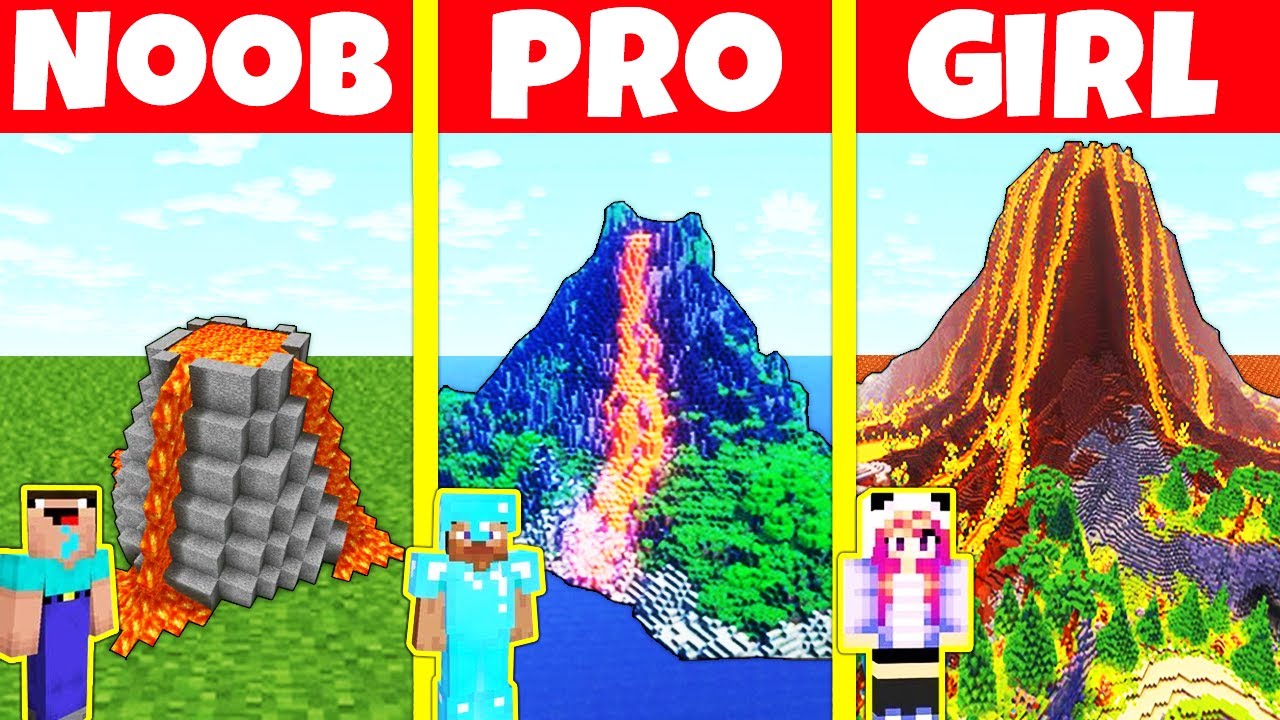 Minecraft Battle: NOOB vs PRO vs GIRL: VOLCANO HOUSE BUILD CHALLENGE ...