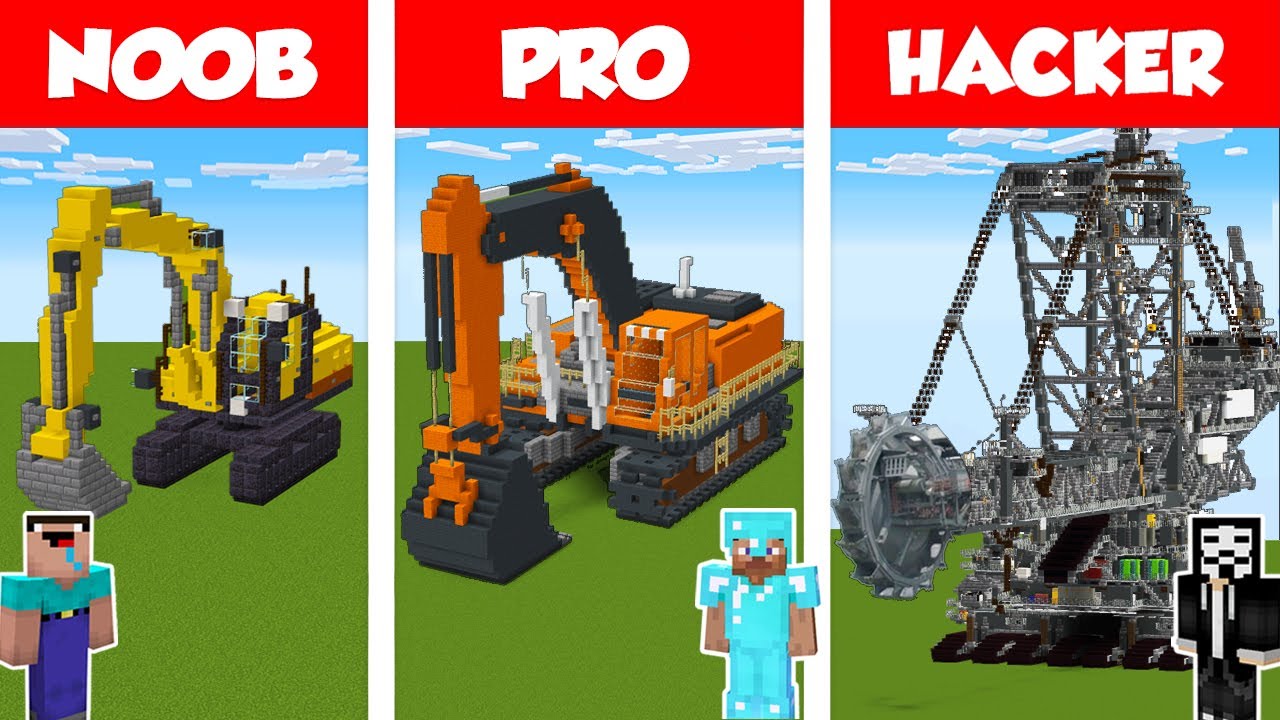 Minecraft NOOB vs PRO vs HACKER: EXCAVATOR HOUSE BUILD CHALLENGE in ...