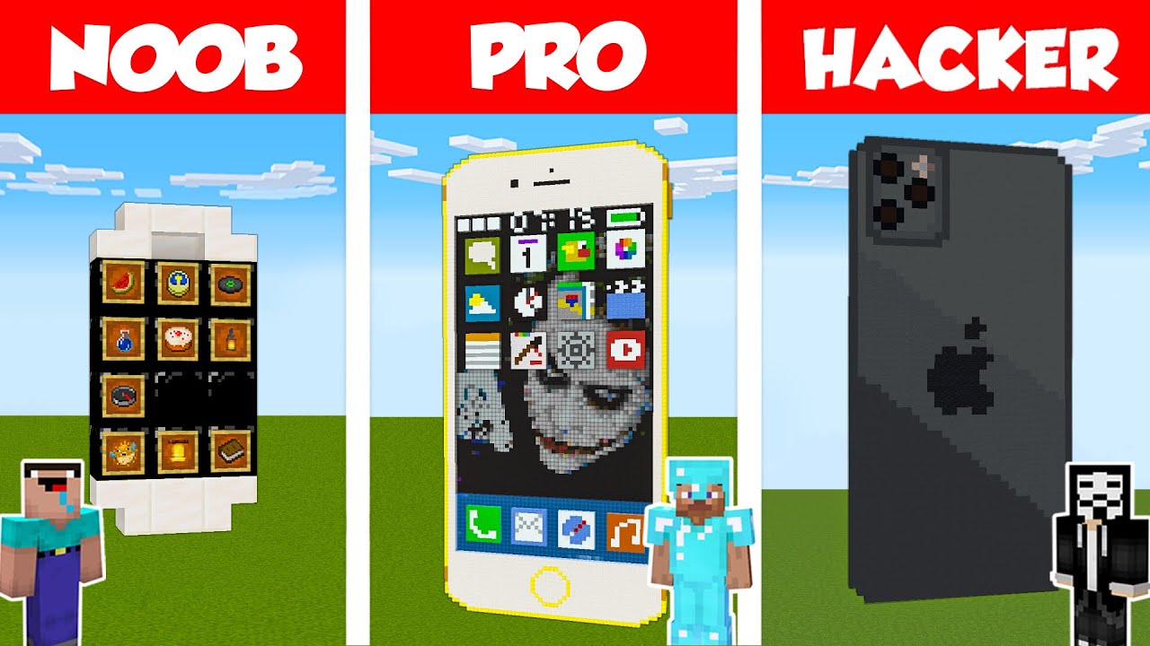 Minecraft NOOB vs PRO vs HACKER: WORKING IPHONE BUILD CHALLENGE in ...