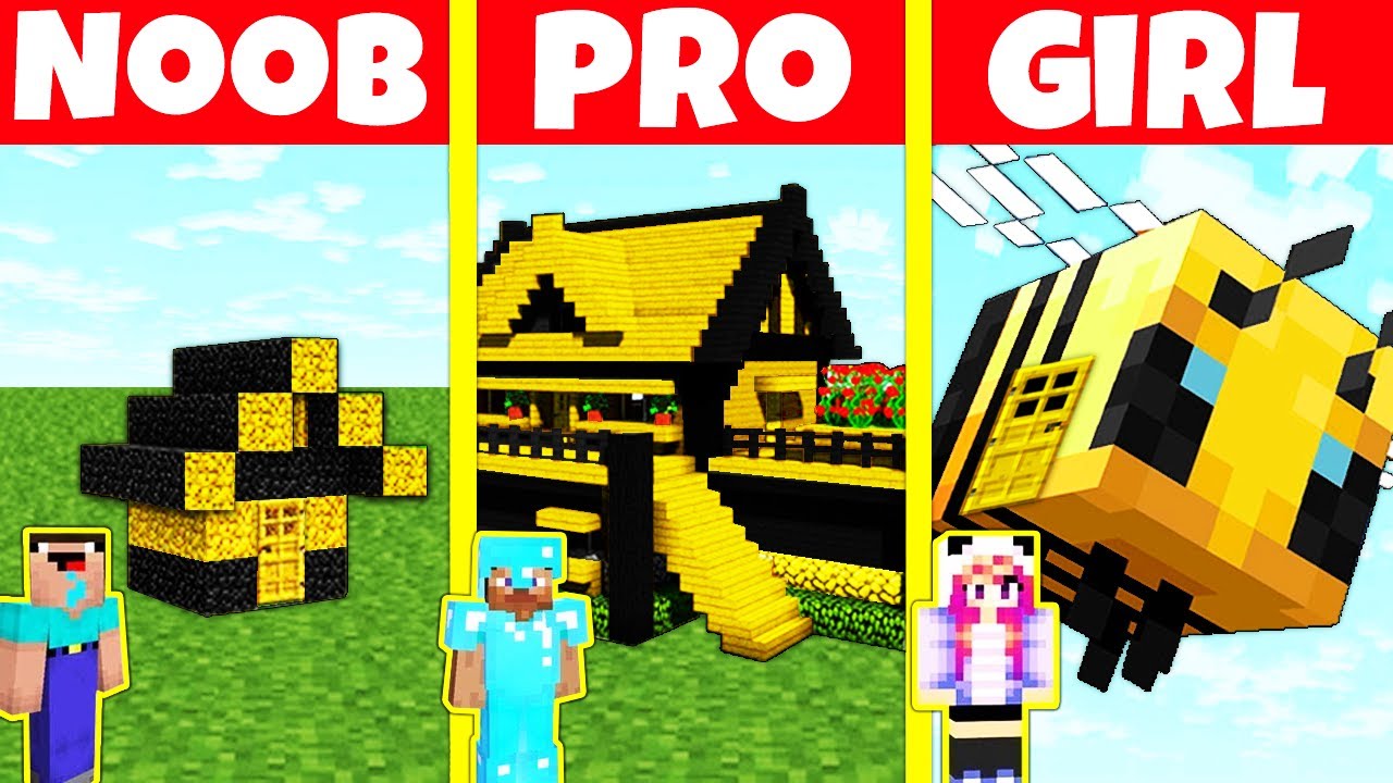 Minecraft Battle: NOOB vs PRO vs GIRL: BEE HOUSE BUILD CHALLENGE ...