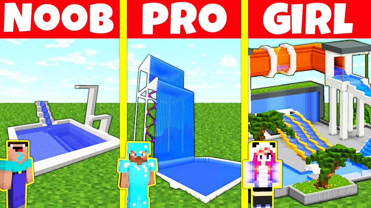 Minecraft Battle: NOOB vs PRO vs GIRL: POOL HOUSE BUILD CHALLENGE ...