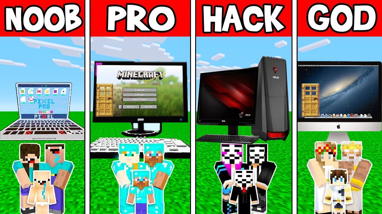 Minecraft: FAMILY COMPUTER HOUSE BUILD CHALLENGE - NOOB vs PRO vs ...
