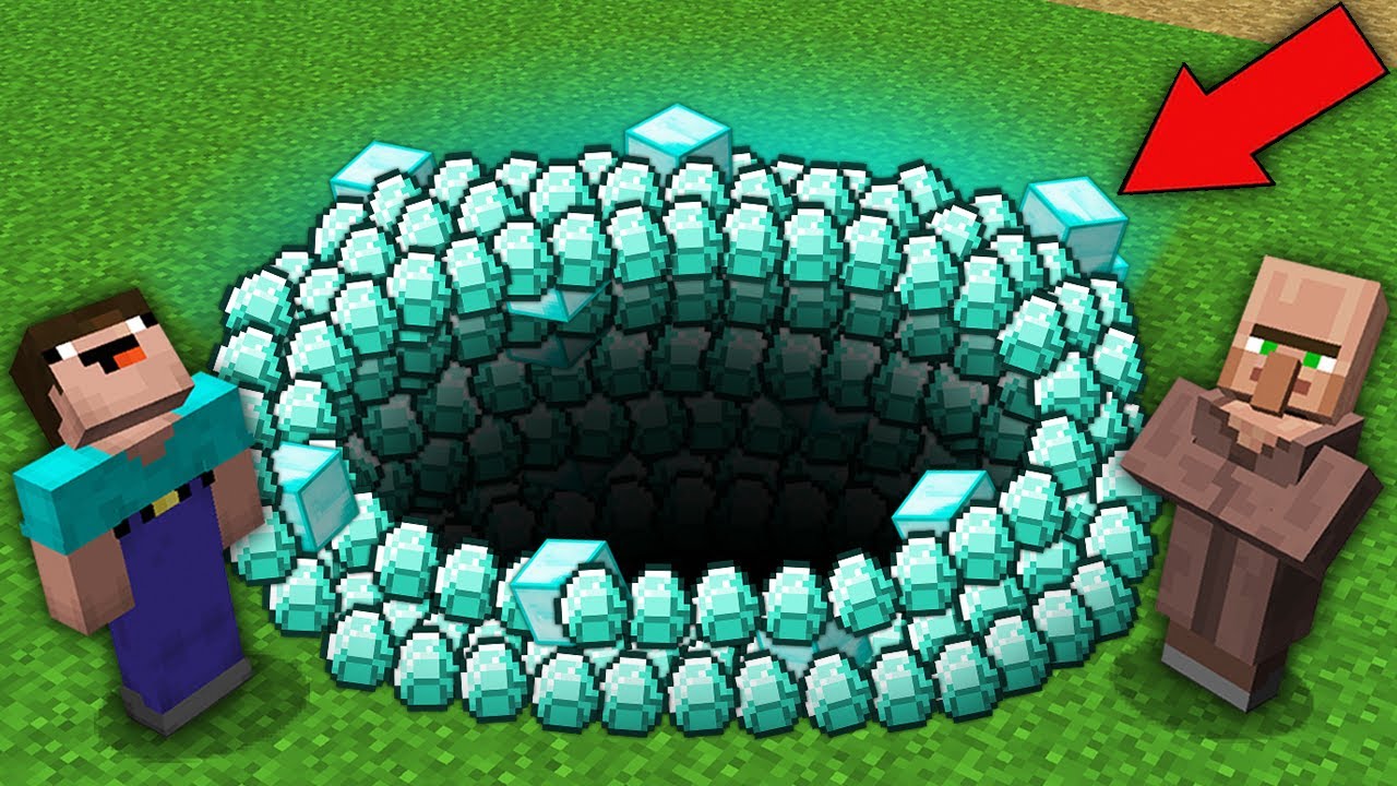 Minecraft NOOB vs PRO : FROM WHERE THIS DEEP HOLE OF DIAMOND PILE IN NOOB VILLAGE? 100% trolling ...