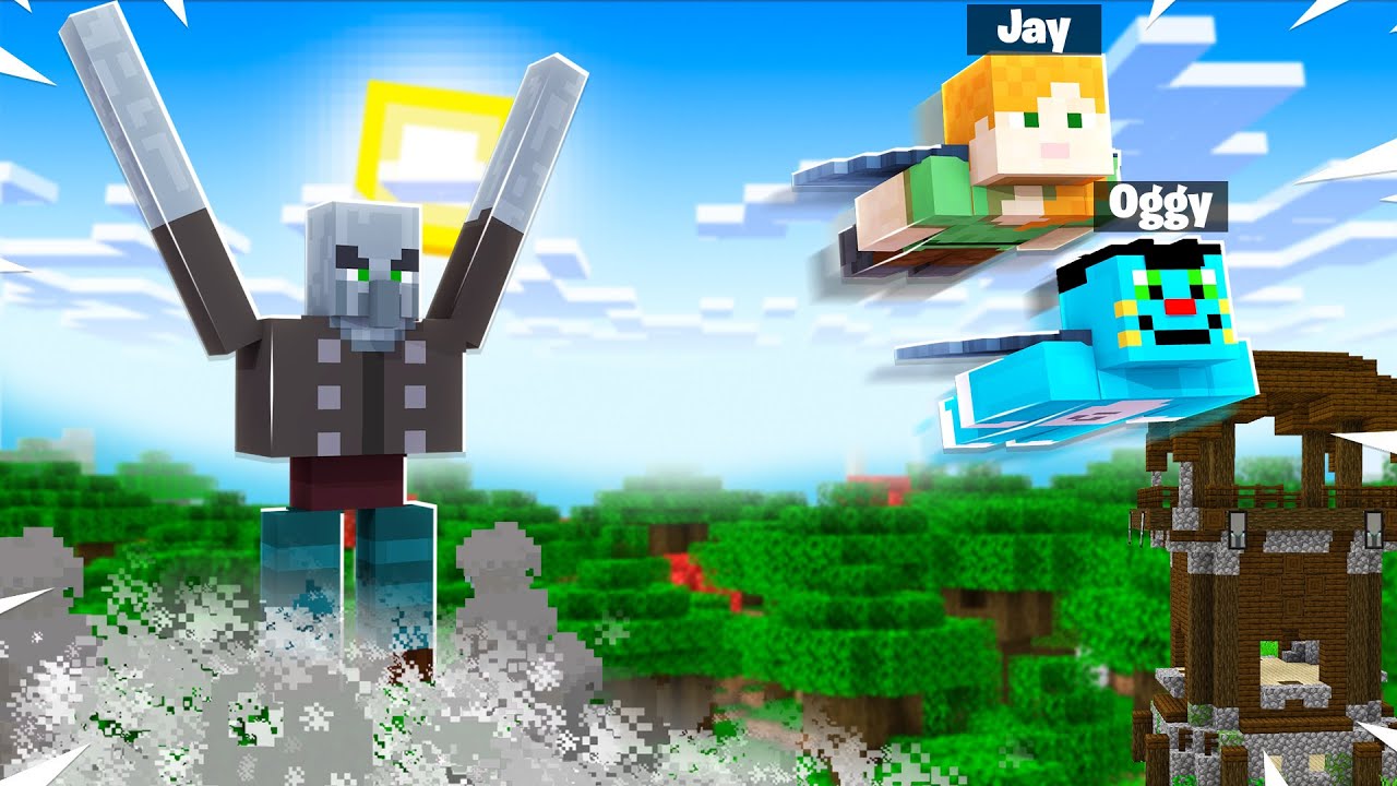 SAVING OGGY FROM PILLAGERS IN MINECRAFT! - Minecraft videos