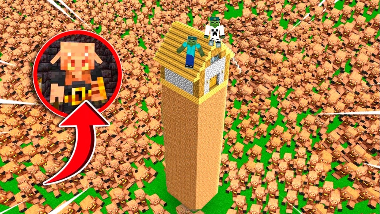 TALL VILLAGER BUILDINGS AGAINST 100000000X EVIL PIGLINS !! Minecraft ...