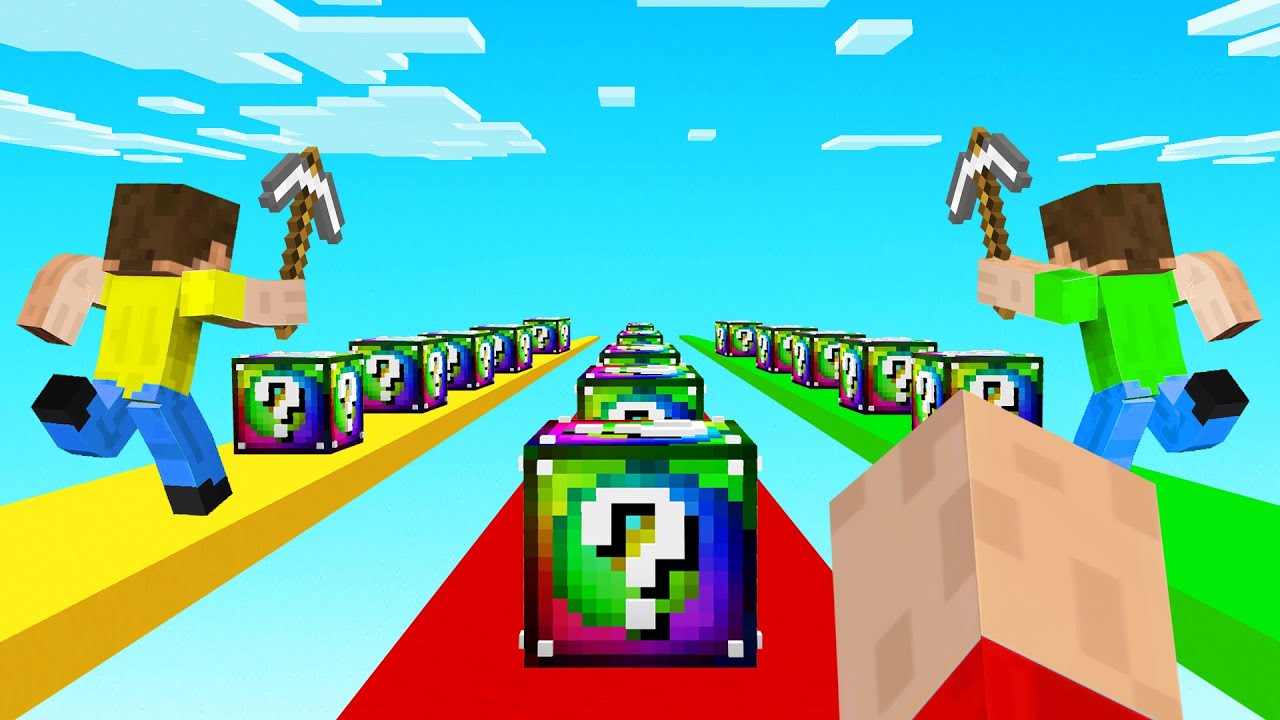 MINECRAFT 1v1v1 SPIRAL LUCKY BLOCK RACE! (VS Friends) - Minecraft videos