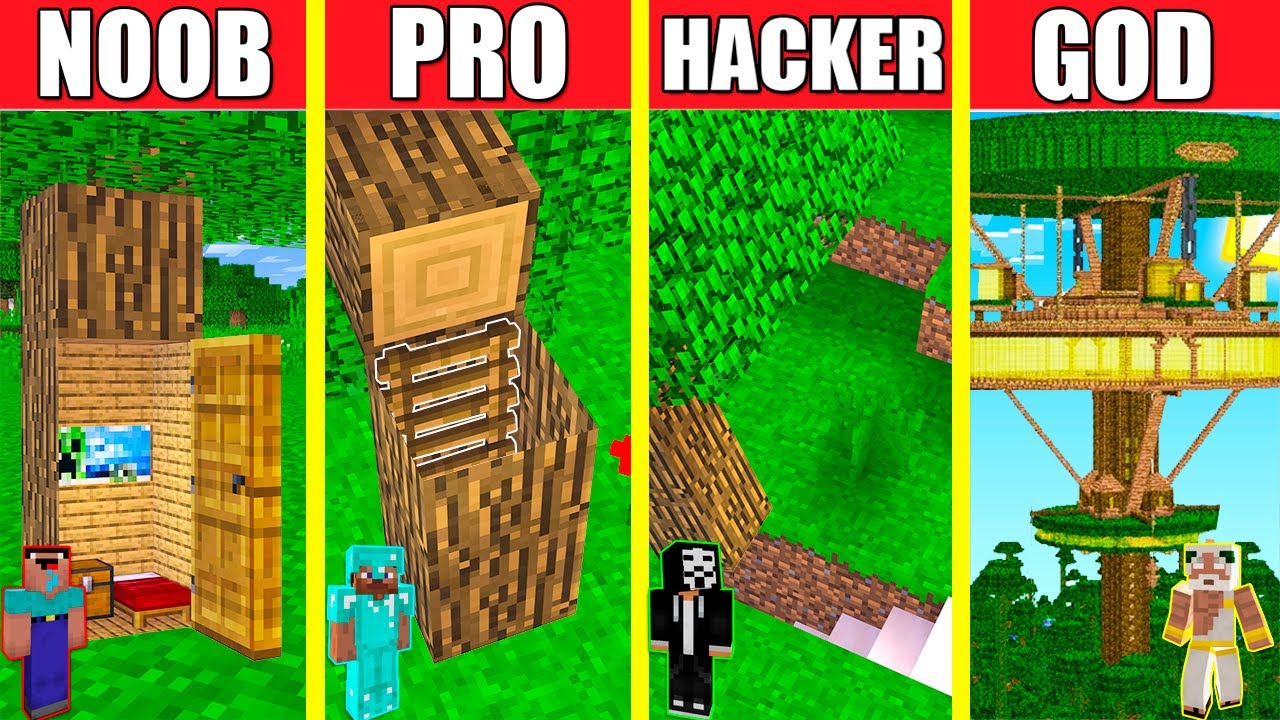 Minecraft Battle: INSIDE TREE BASE HOUSE BUILD CHALLENGE - NOOB vs PRO vs HACKER vs GOD ...