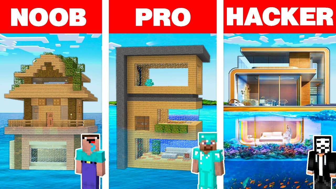 Minecraft NOOB vs PRO vs HACKER: MODERN WATER HOUSE BUILD CHALLENGE in Minecraft Animation ...