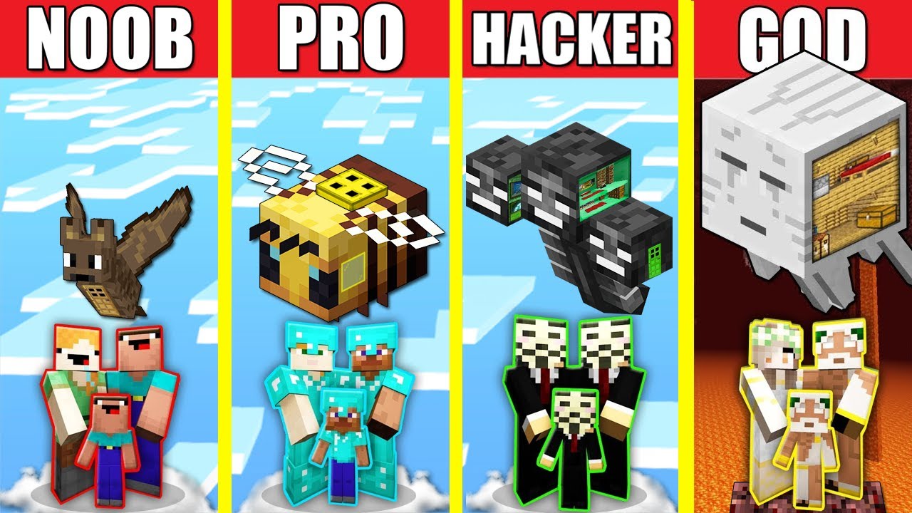 Minecraft Battle: SKY MOB STATUE HOUSE BUILD CHALLENGE - NOOB vs PRO vs HACKER vs GOD ...