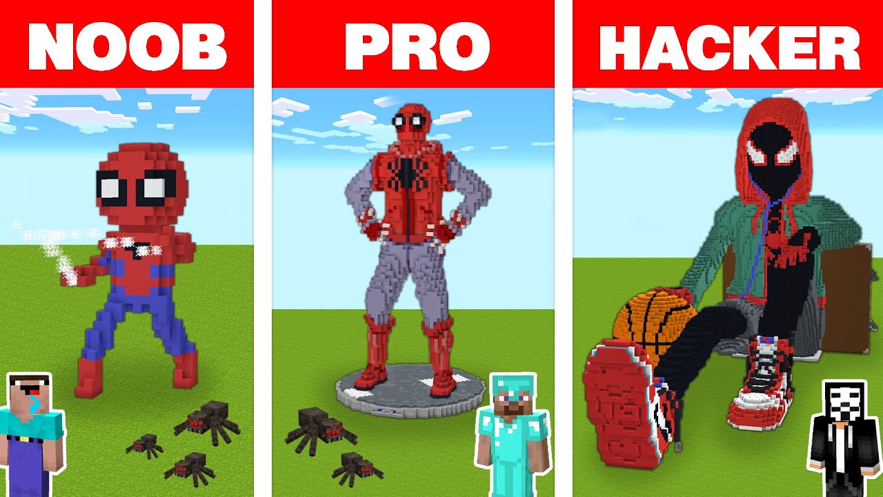 Minecraft NOOB vs PRO vs HACKER: SPIDER-MAN HOUSE BUILD CHALLENGE in ...