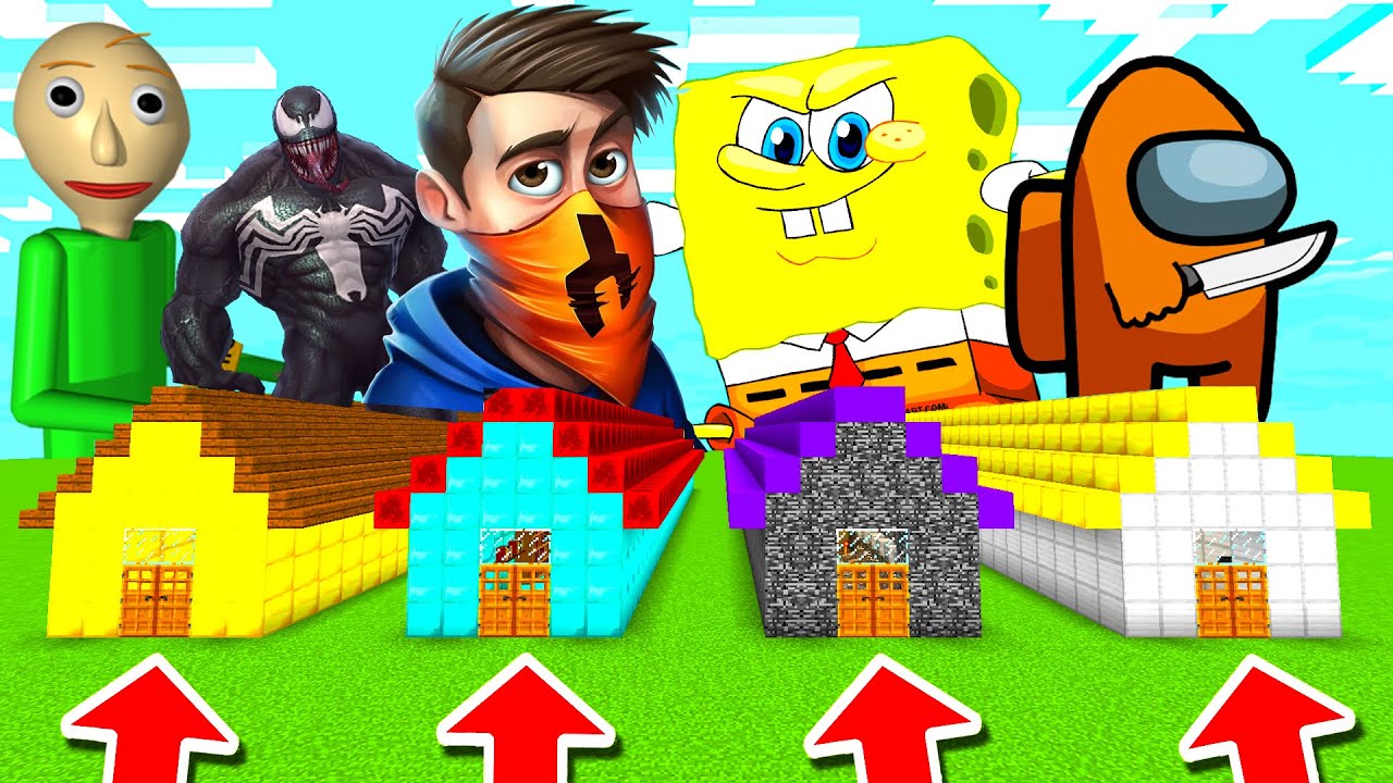 Minecraft PE : DO NOT CHOOSE THE WRONG LONG HOUSE! (Among US, Spongebob ...
