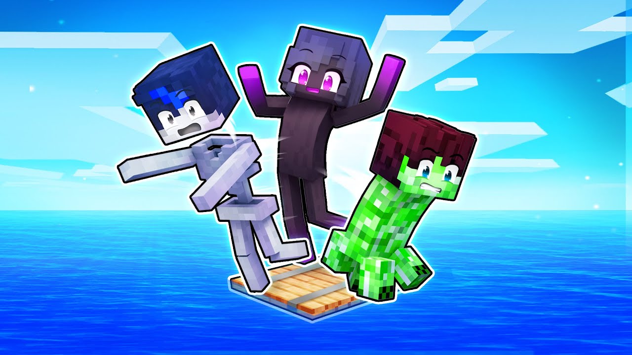Playing As MOBS On A ONE BLOCK Raft! - Minecraft videos