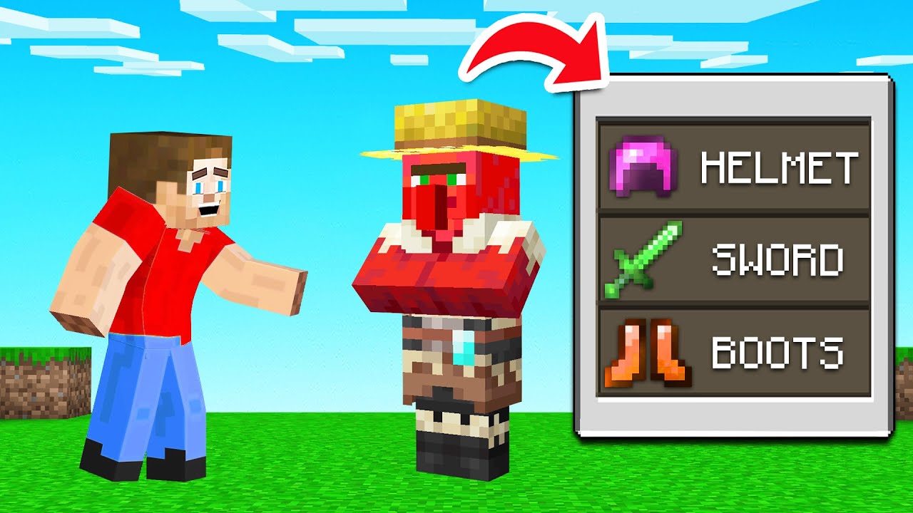 Buying OP ITEMS From VILLAGERS In MINECRAFT (And beat the game ...