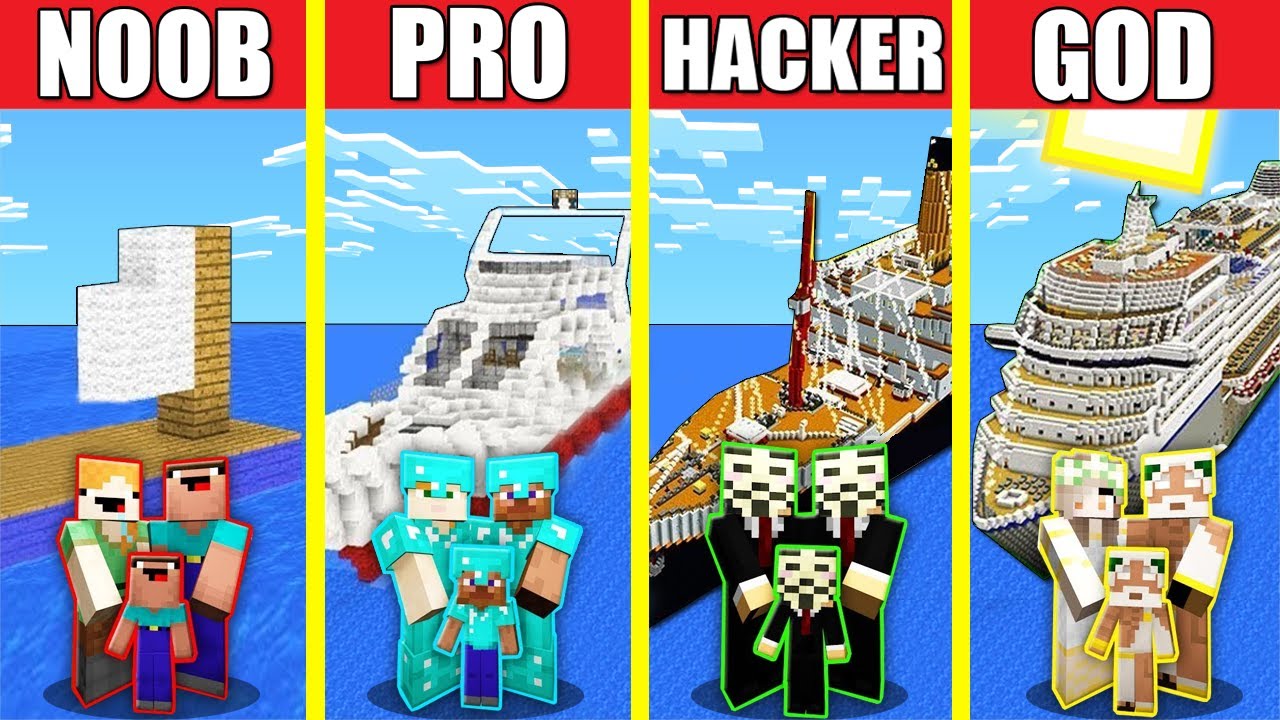 Minecraft Battle: BOAT HOUSE BUILD CHALLENGE - NOOB vs PRO vs HACKER vs ...