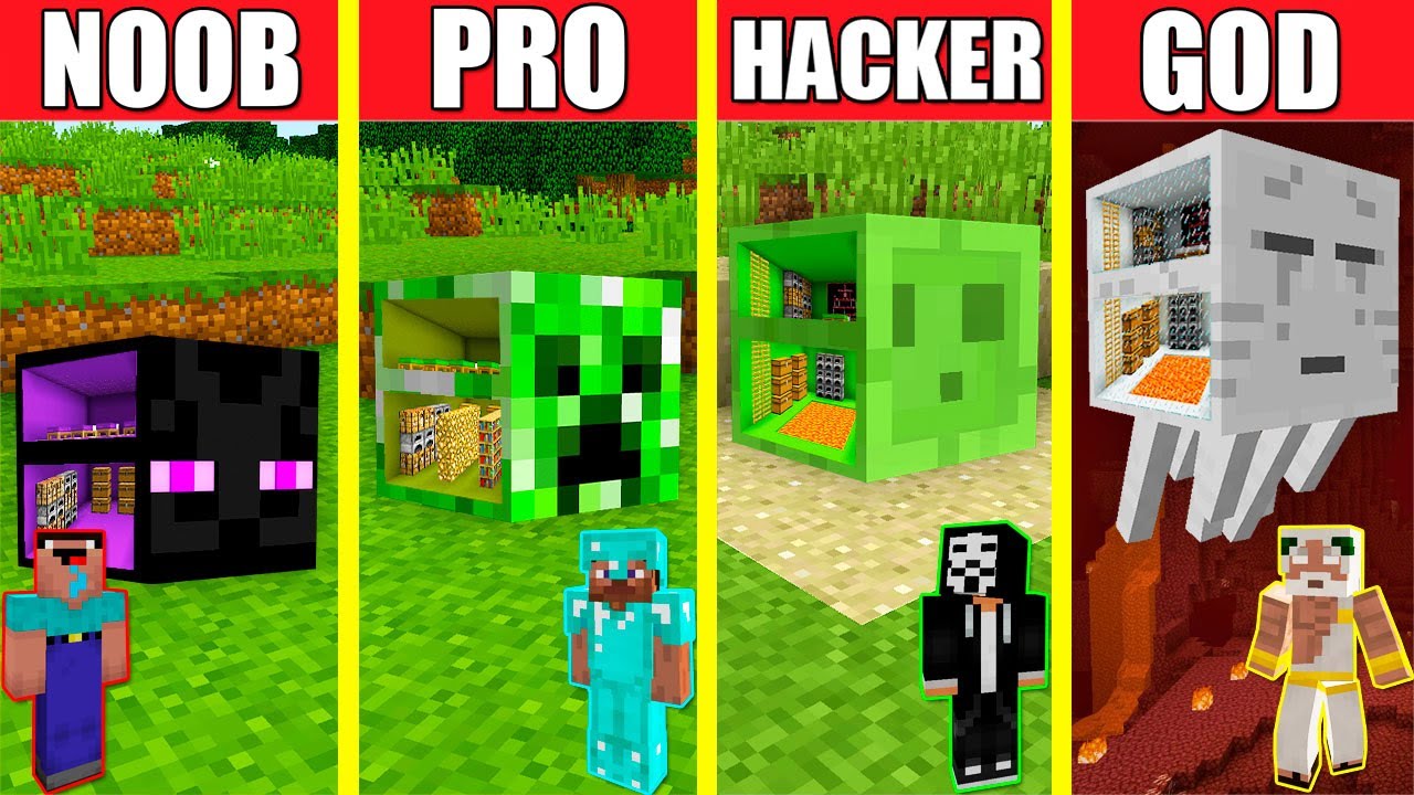 Minecraft Battle: MOB HEAD HOUSE BUILD CHALLENGE - NOOB vs PRO vs HACKER vs GOD / Animation 1 ...