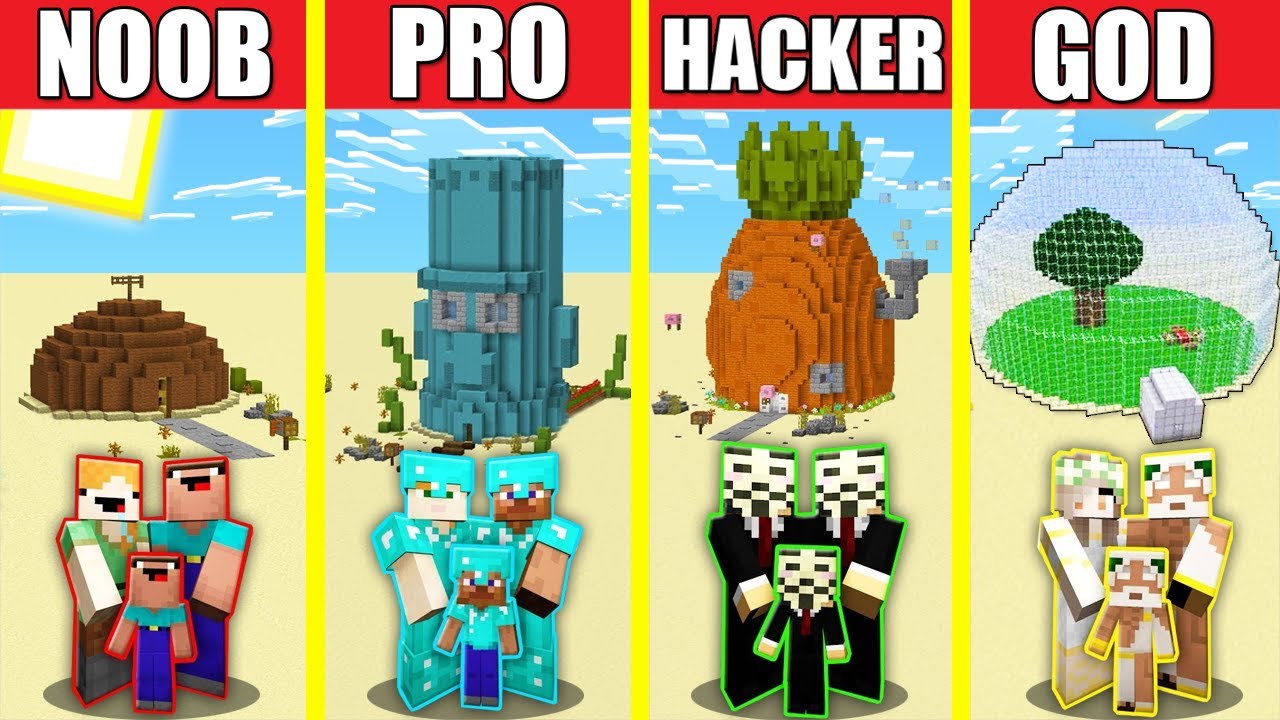 Minecraft Battle: SPONGEBOB HOUSE BUILD CHALLENGE NOOB vs PRO vs HACKER ...