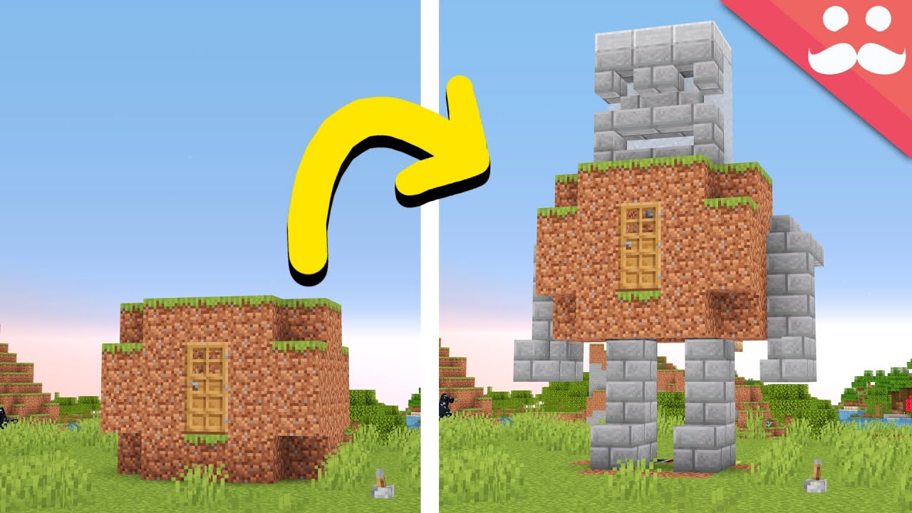 I Made a Transforming Dirt Hut in Minecraft - Minecraft videos