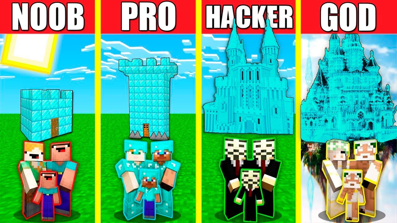 Minecraft Battle: DIAMOND CASTLE HOUSE BUILD CHALLENGE - NOOB vs PRO vs HACKER vs GOD ...