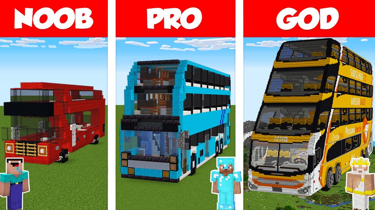 Minecraft NOOB vs PRO vs GOD: BUS BUILD CHALLENGE in Minecraft ...