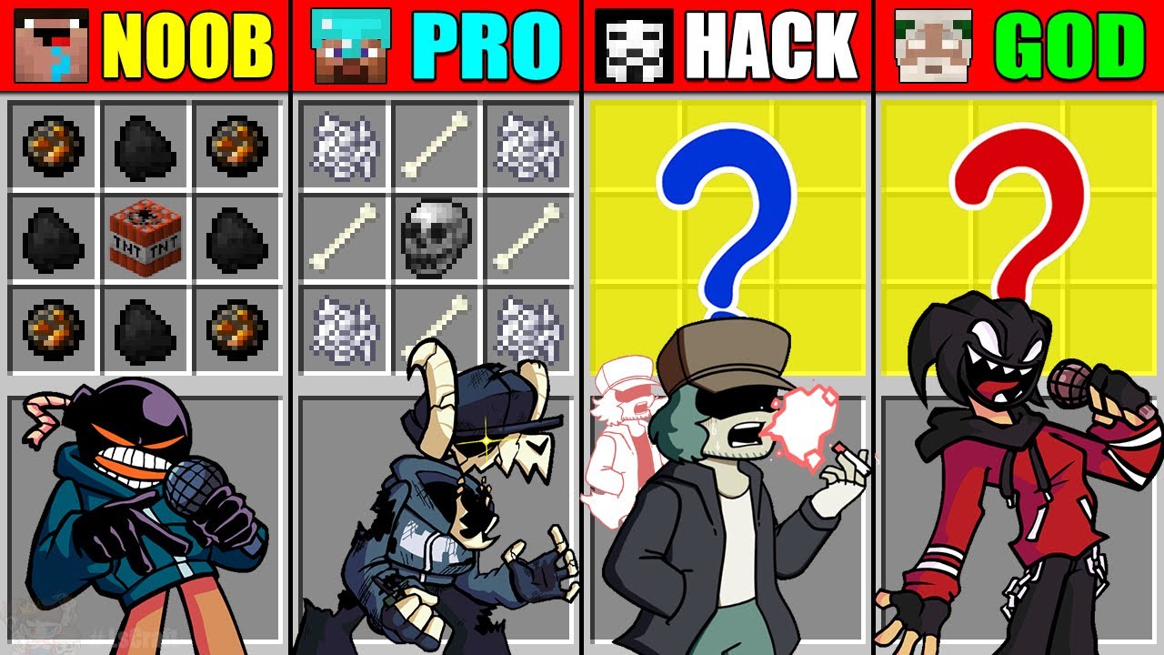 Minecraft NOOB vs PRO vs HACKER vs GOD FRIDAY NIGHT FUNKIN CRAFTING SCP CHALLENGE FNF Animation ...