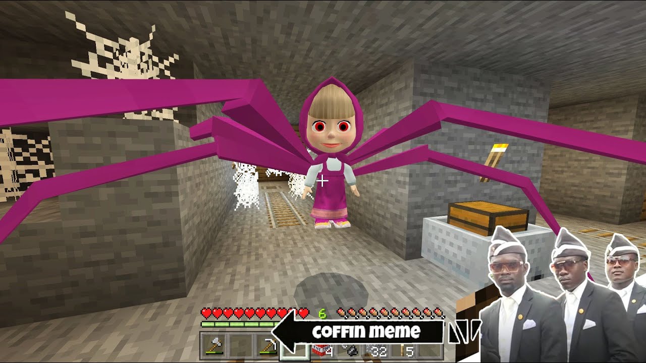 I found the Spider-Masha in Minecraft - Coffin Meme - Minecraft videos