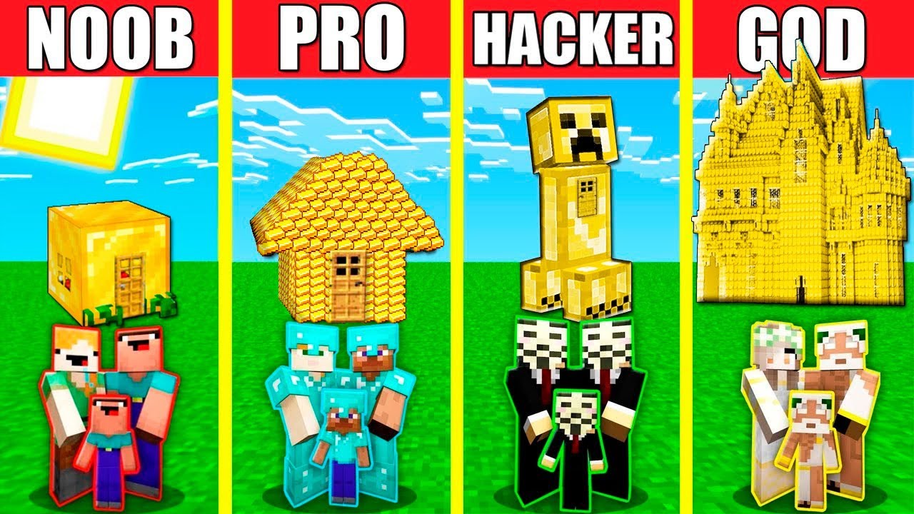 Minecraft Battle: GOLD BLOCK HOUSE BUILD CHALLENGE - NOOB vs PRO vs ...