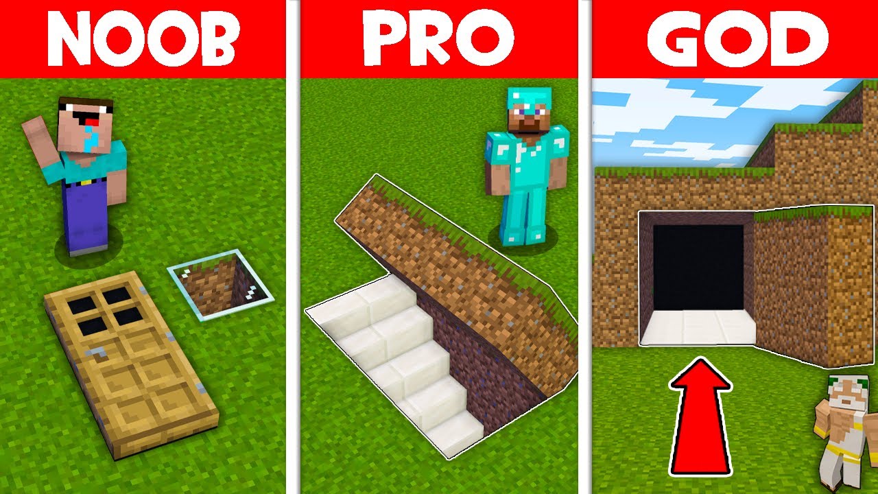Minecraft NOOB vs PRO vs GOD: SECRET UNDERGROUND BASE BUILD CHALLENGE ...
