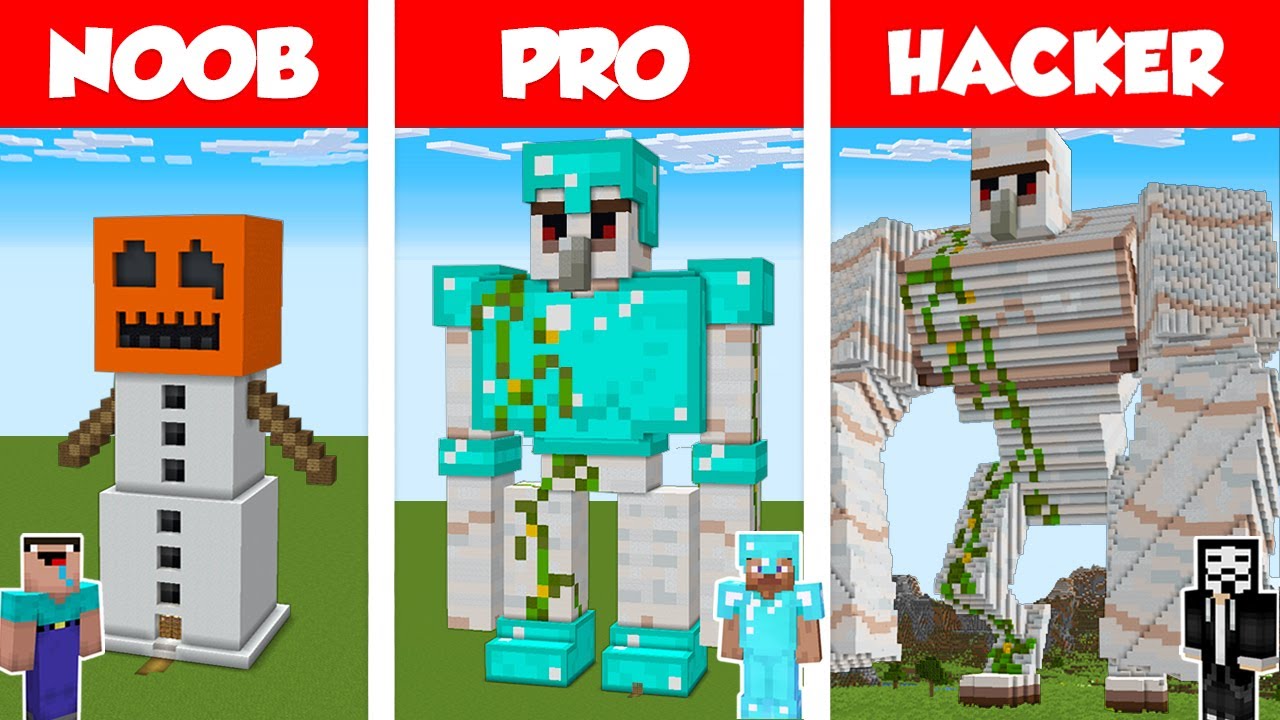 Minecraft NOOB vs PRO vs HACKER: GOLEM STATUE HOUSE BUILD CHALLENGE in Minecraft / Animation ...