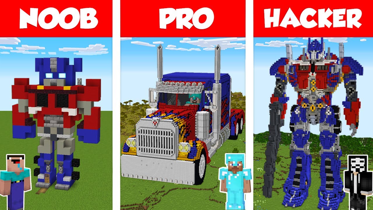Minecraft NOOB vs PRO vs HACKER: TRANSFORMERS OPTIMUS STATUE HOUSE ...