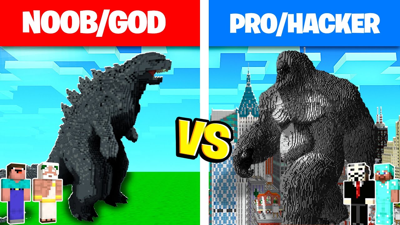 NOOB & GOD vs PRO & HACKER : GODZILLA vs KING KONG MONSTERS BUILD ...