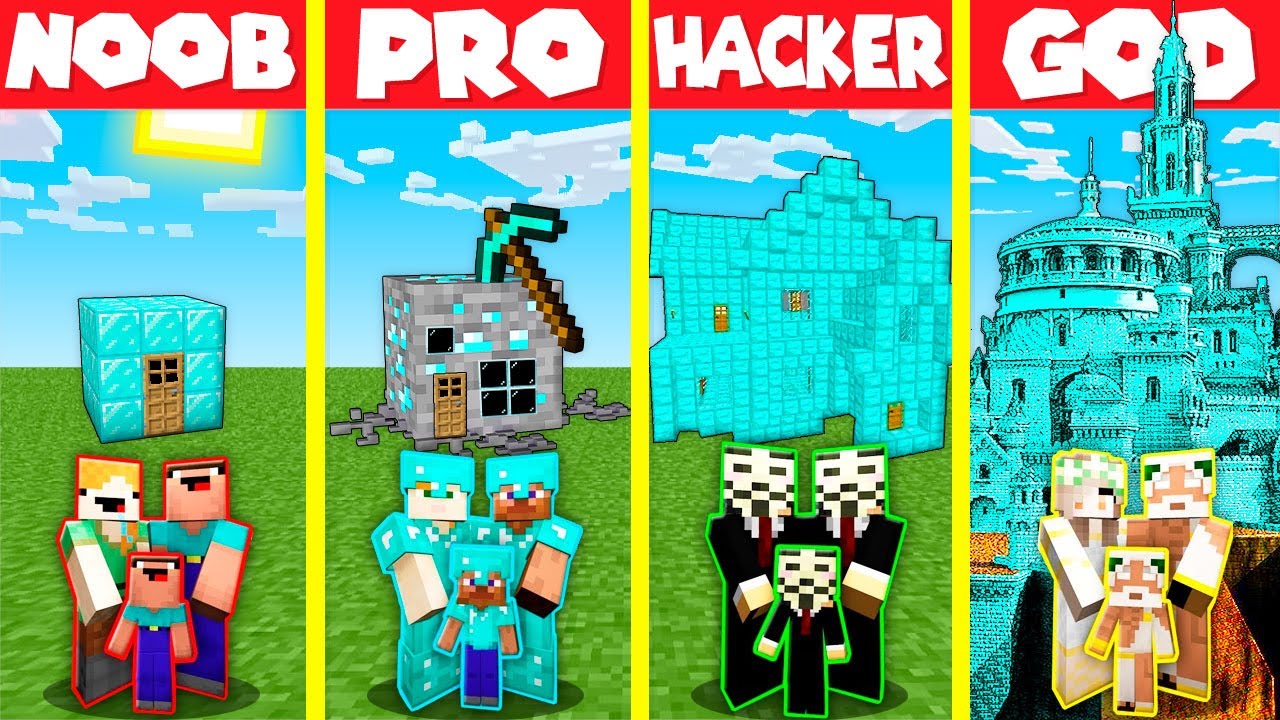 Minecraft Battle: DIAMOND BLOCK BASE HOUSE BUILD CHALLENGE - NOOB vs PRO vs HACKER vs GOD ...