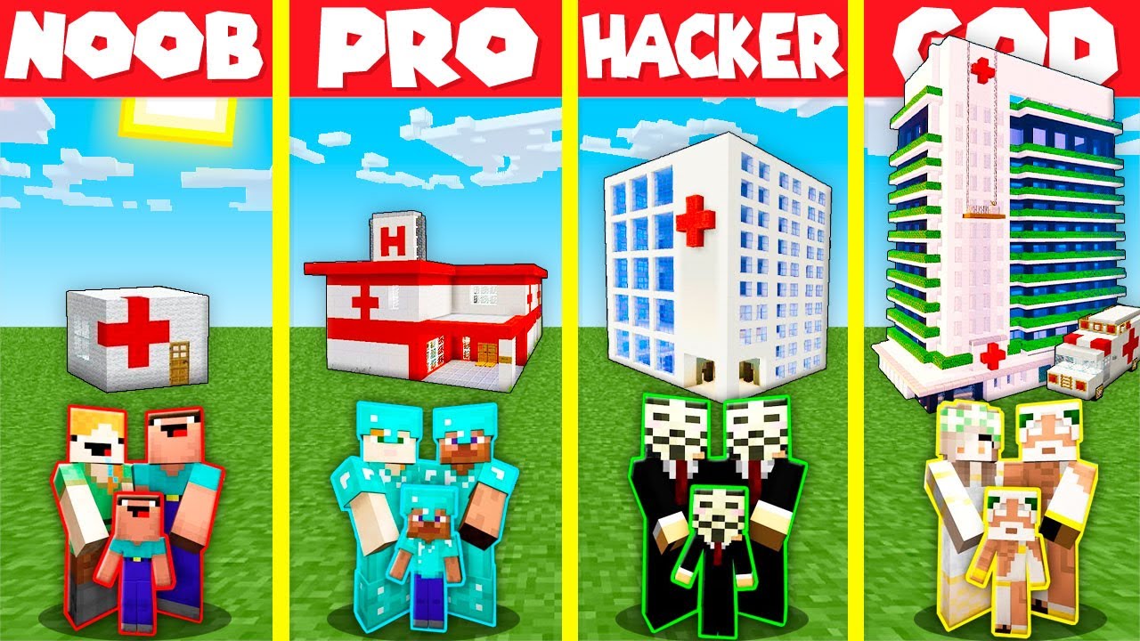 Minecraft Battle: HOSPITAL HOUSE CLINIC BUILD CHALLENGE - NOOB vs PRO ...