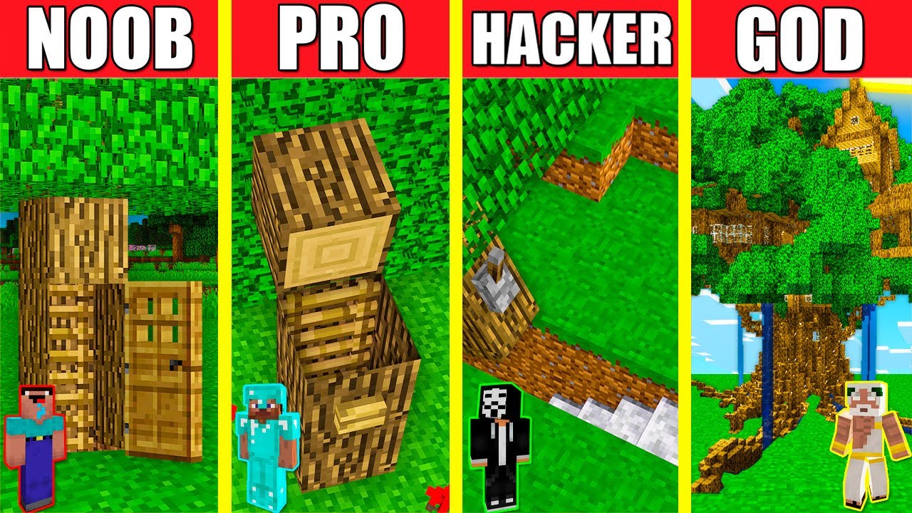 Minecraft Battle: INSIDE OAK TREE HOUSE BUILD CHALLENGE - NOOB vs PRO vs HACKER vs GOD ...