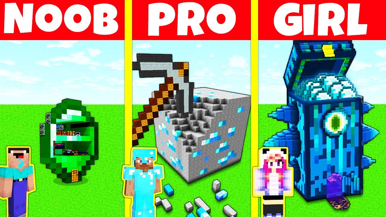 Minecraft Battle: NOOB vs PRO vs GIRL: TREASURE HOUSE BUILD CHALLENGE ...