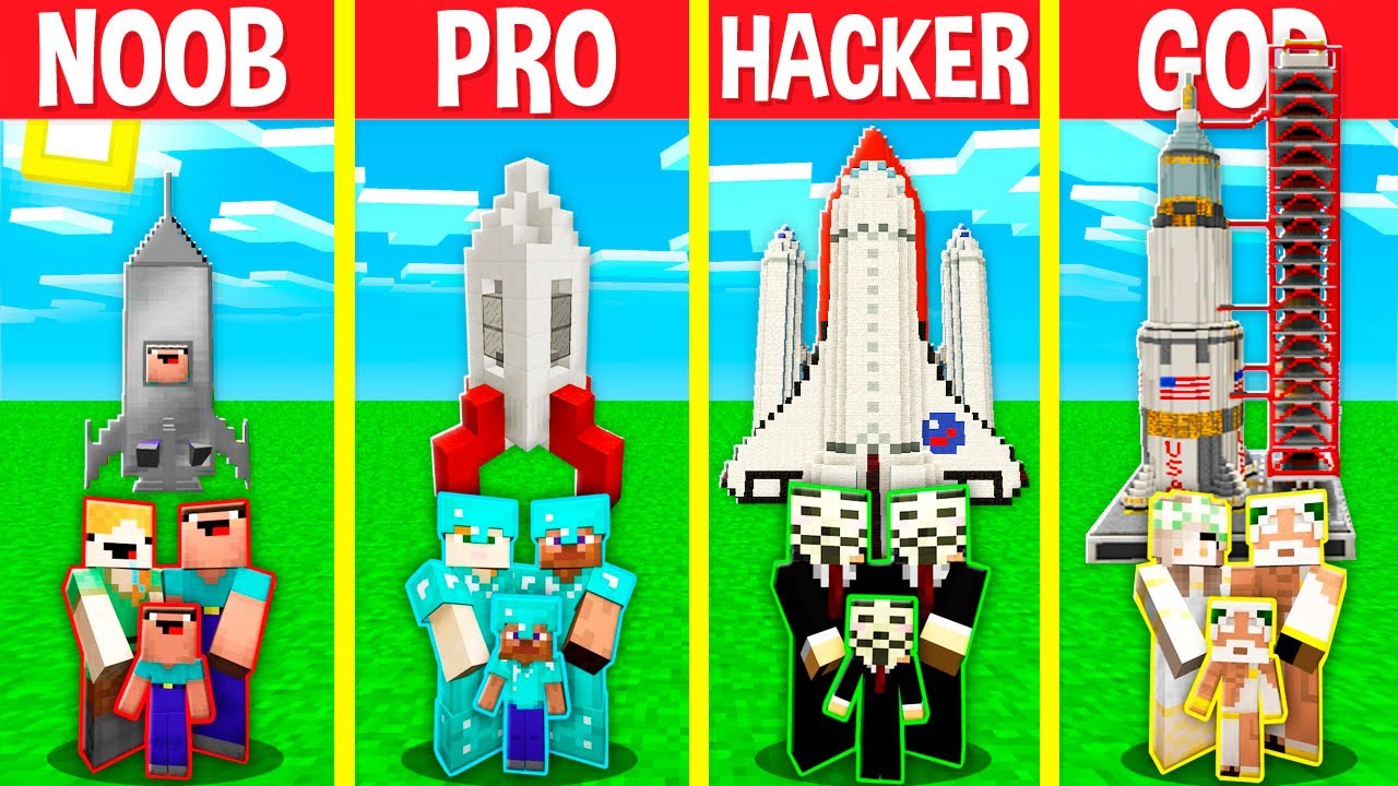 Minecraft Battle: ROCKET SPACESHIP HOUSE BUILD CHALLENGE - NOOB vs PRO ...