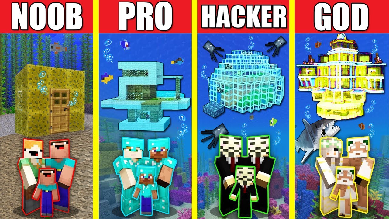 Minecraft Battle: UNDERWATER HOUSE BUILD CHALLENGE - NOOB vs PRO vs HACKER vs GOD / Animation ...