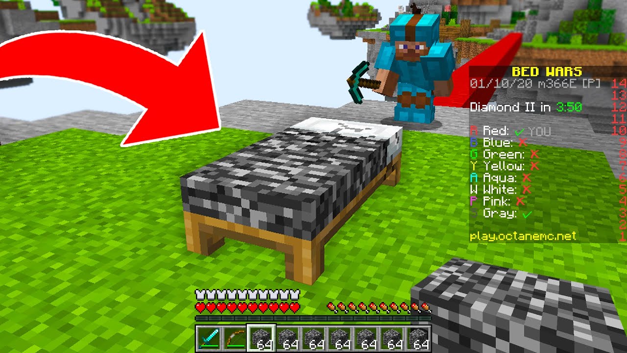 Minecraft Bedwars but i secretly used a bedrock bed.. - Minecraft videos