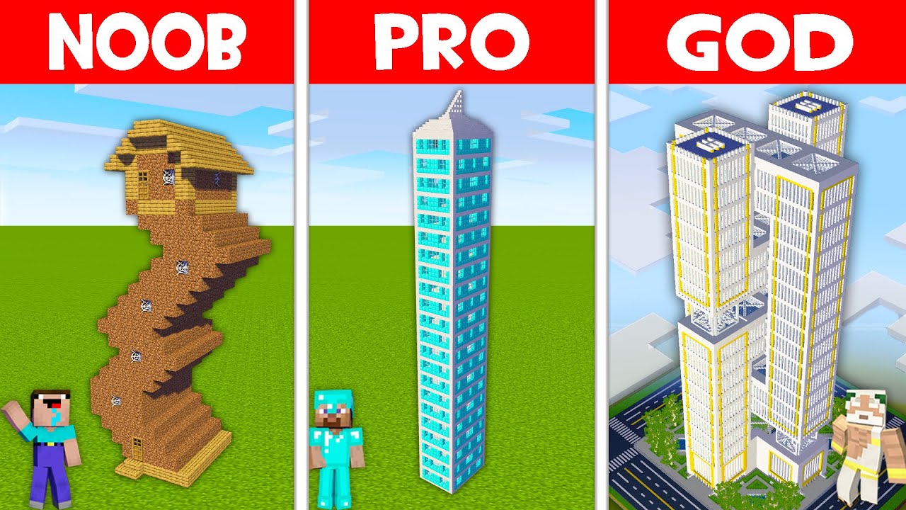 Minecraft NOOB vs PRO vs GOD: SKYSCRAPER HOUSE BUILD CHALLENGE! NOOB ...