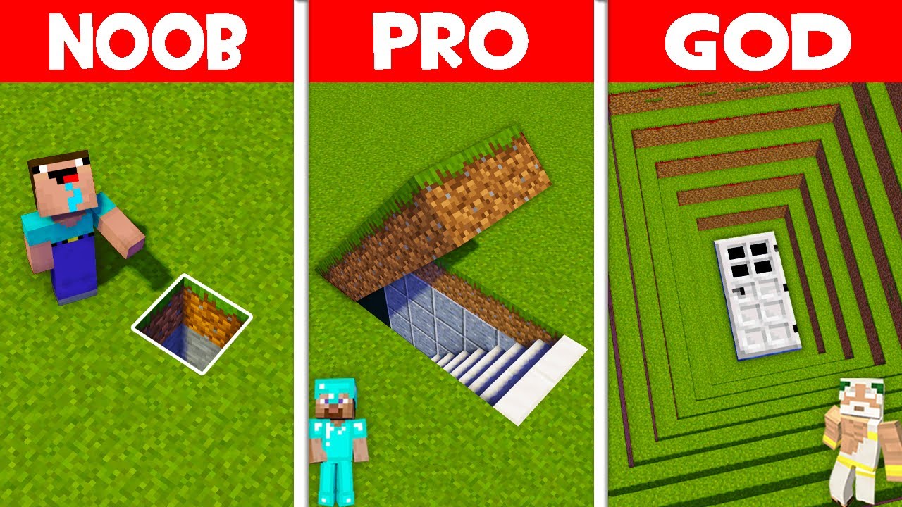 Minecraft NOOB vs PRO vs GOD: UNDERGROUND SECRET BASE BUILD CHALLENGE ...
