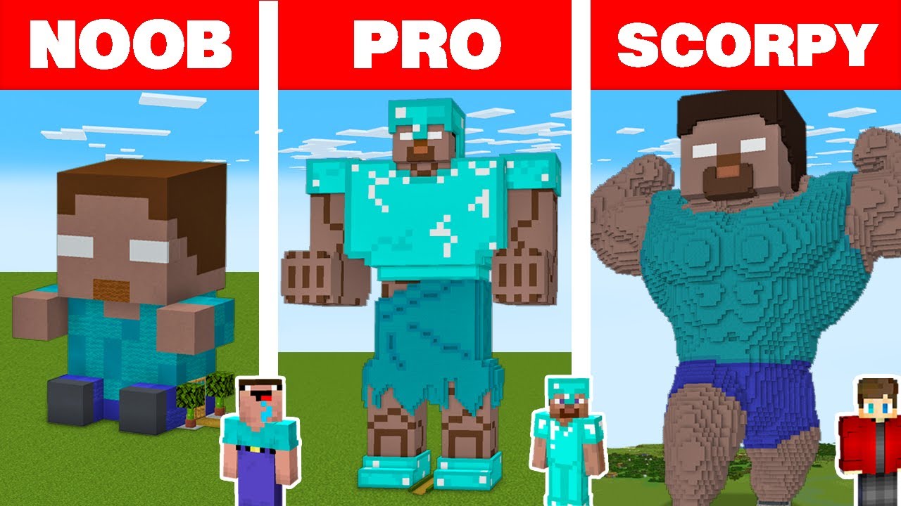 Minecraft NOOB vs PRO vs SCORPY: HEROBRINE STATUE HOUSE BUILD CHALLENGE ...