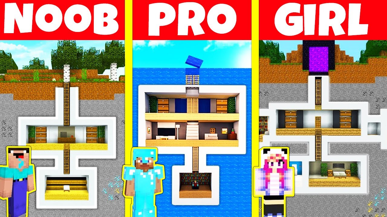 Minecraft Battle: NOOB vs PRO vs GIRL: UNDERGROUND BASE BUILD CHALLENGE ...