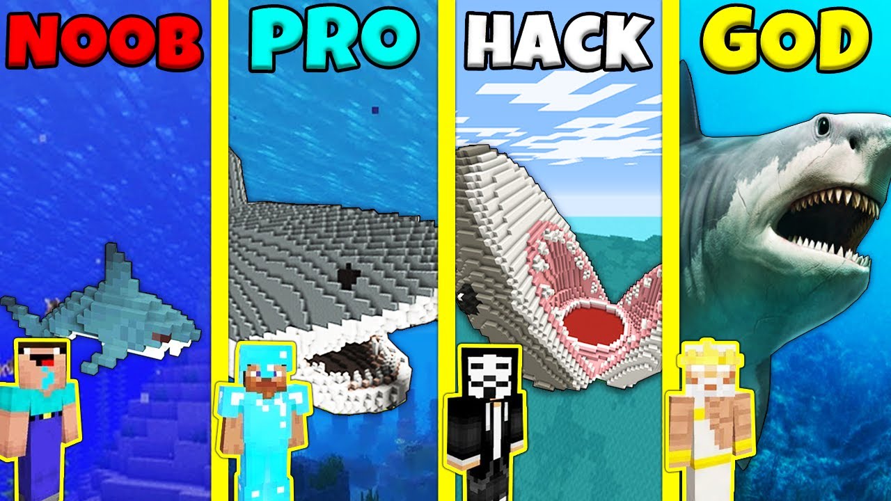 Minecraft Battle: SHARK HOUSE BUILD CHALLENGE - NOOB vs PRO vs HACKER ...