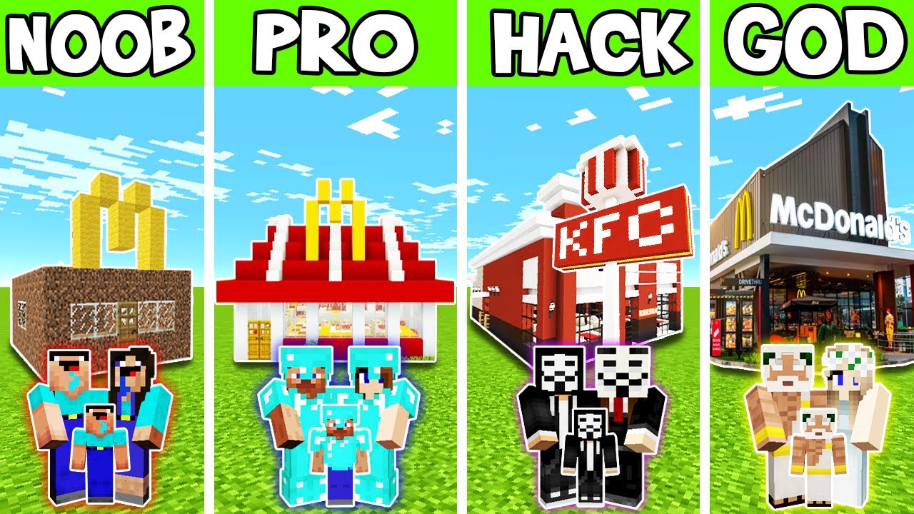 Minecraft: FAMILY FAST FOOD RESTAURANT BUILD CHALLENGE - NOOB vs PRO vs ...