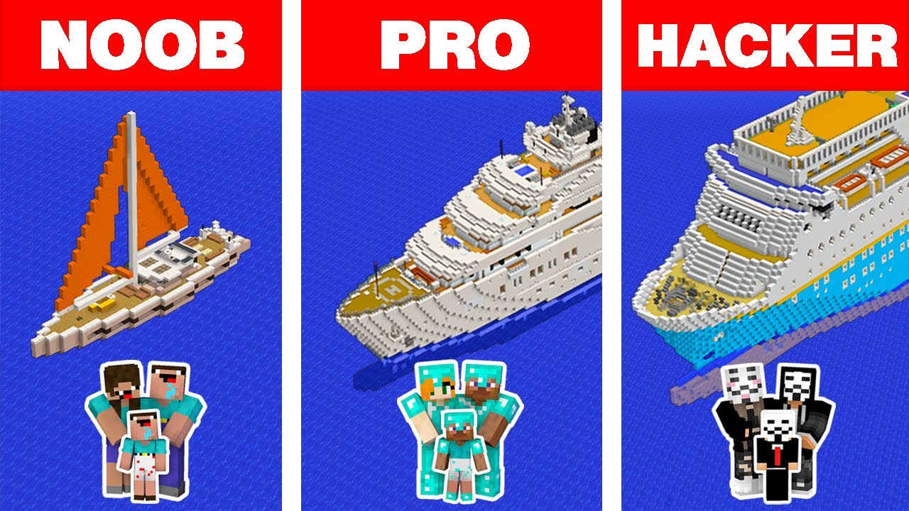Minecraft NOOB vs PRO vs HACKER: FAMILY YACHT HOUSE BUILD CHALLENGE in ...