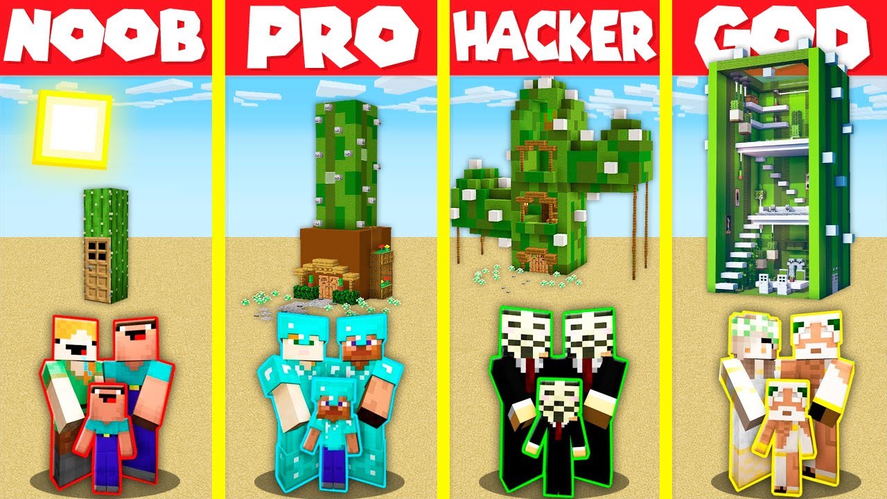 Minecraft Battle: INSIDE CACTUS BASE HOUSE BUILD CHALLENGE - NOOB vs PRO vs HACKER vs GOD ...