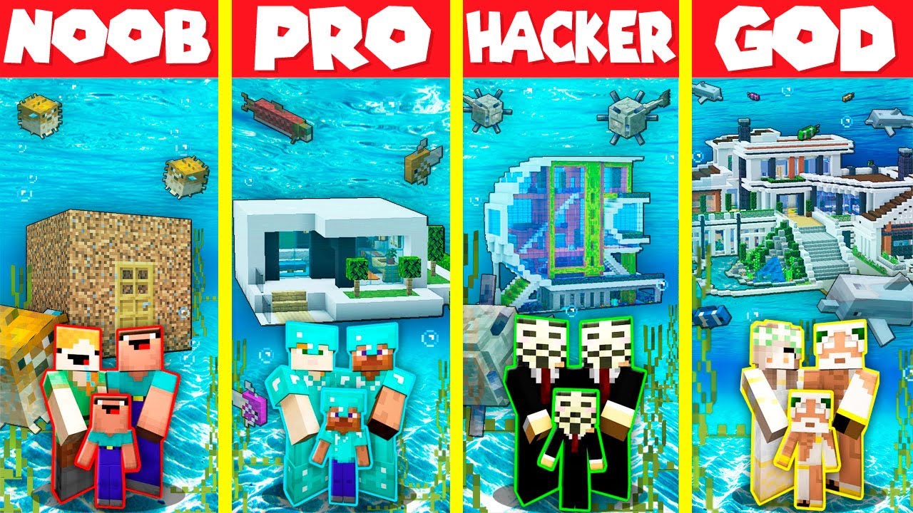 Minecraft Battle: UNDERWATER BASE HOUSE BUILD CHALLENGE - NOOB vs PRO vs HACKER vs GOD ...